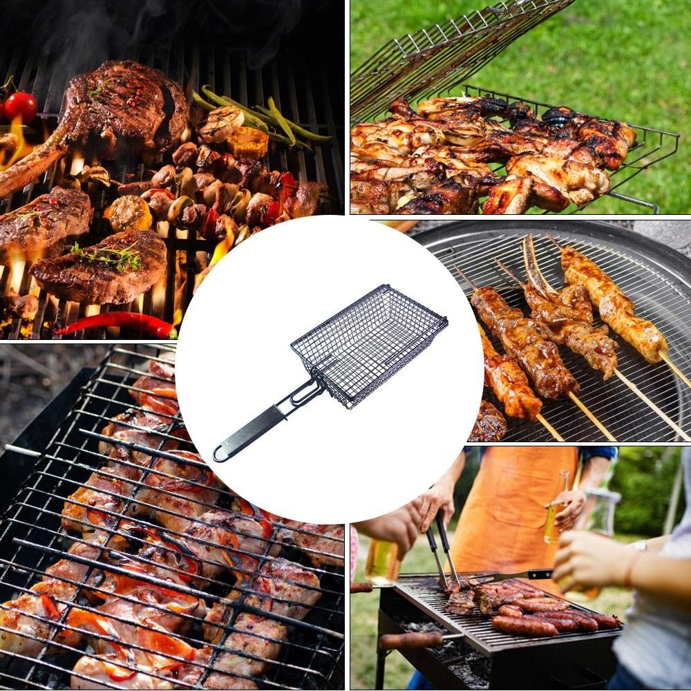 Buy HBKS Grilling Nonstick Grill Basket with Lid Metal Barbecue Basket ...