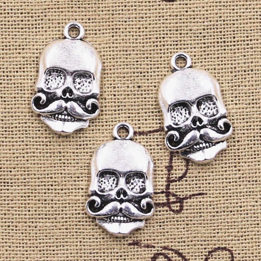 hroryn 15pcs Charms skeleton skull with beard Tibetan Silver Color ...