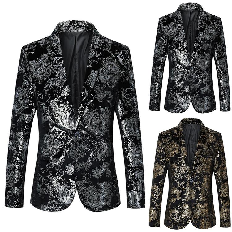 Buy Men Bronzing Slim Fit One Button Blazer Long Sleeve Peaked Lapel Party Smart Dress Autumn ...