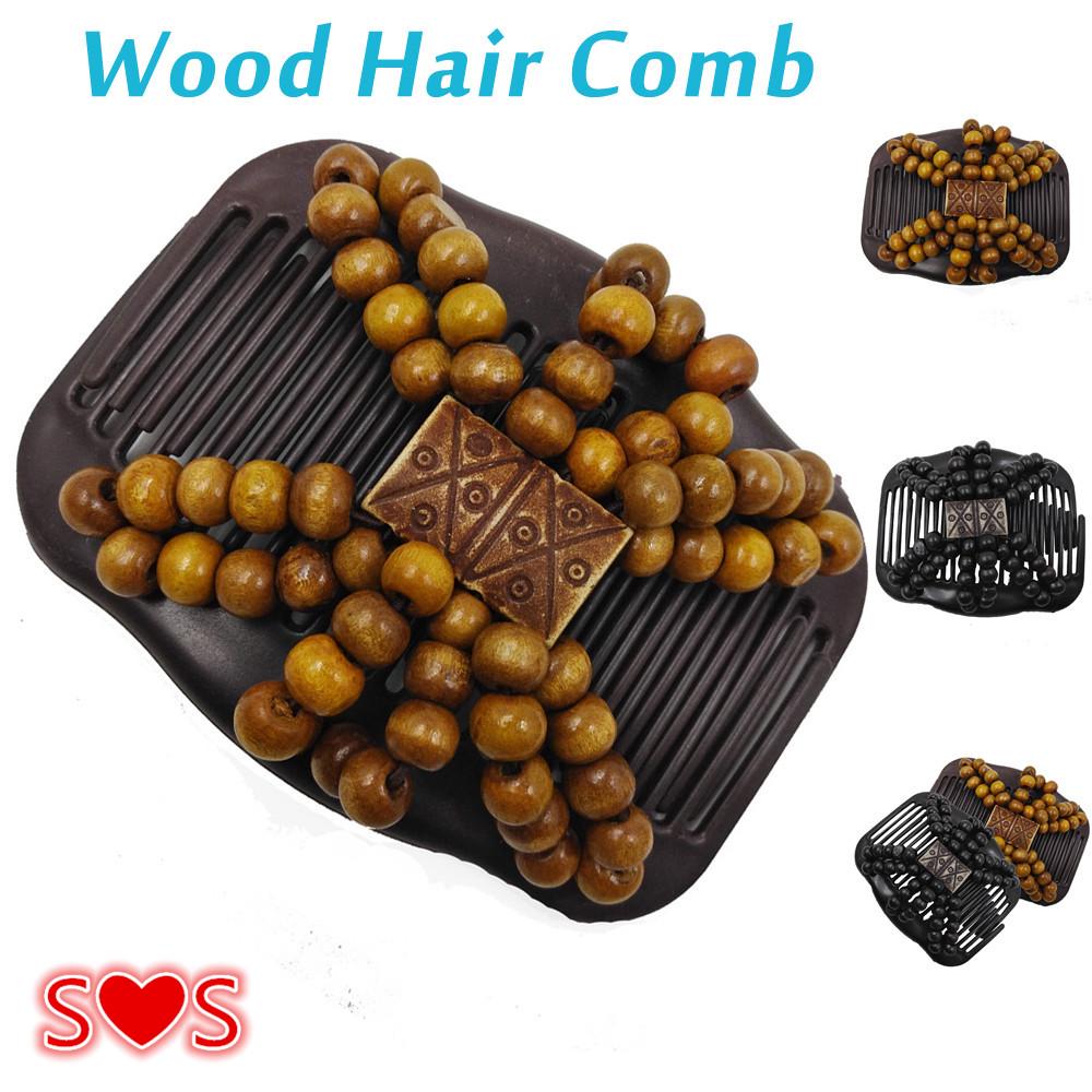 Buy Bead Stretchy Women Hair Combs Double Magic Wooden Comb Clip ...