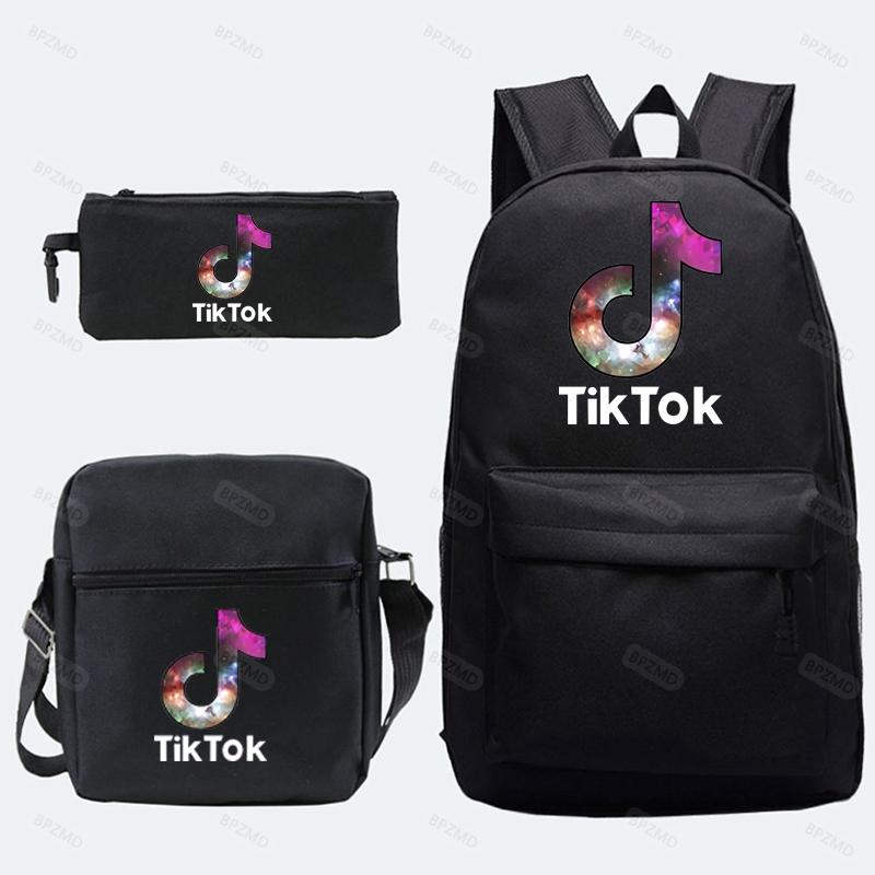 Buy Three-Piece Tik-Tok Color Printing Backpack Set Teenage ...