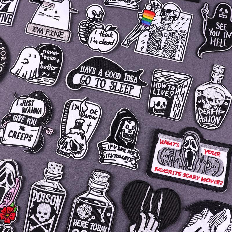 Satın alın Scary Skull Patch Ghost Cat Embroidery Patch For Clothing ...
