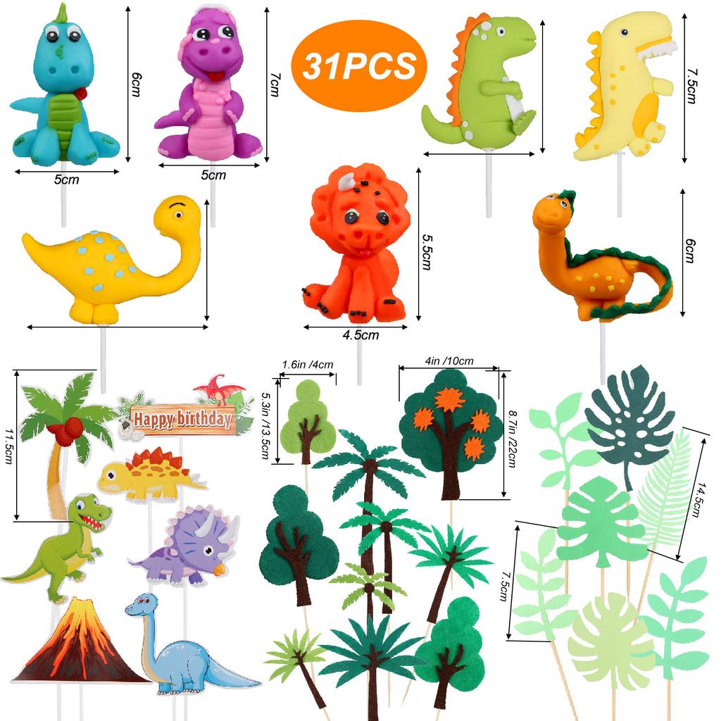 Buy 31Pcs Dinosaur Theme Party Cake Toppers Kit Dinosaur Jungle Safari ...