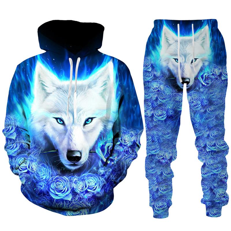 Cheap Classical Wolf 3D Print Hoodie/Pants/Suit Fashion Couple Outfits ...