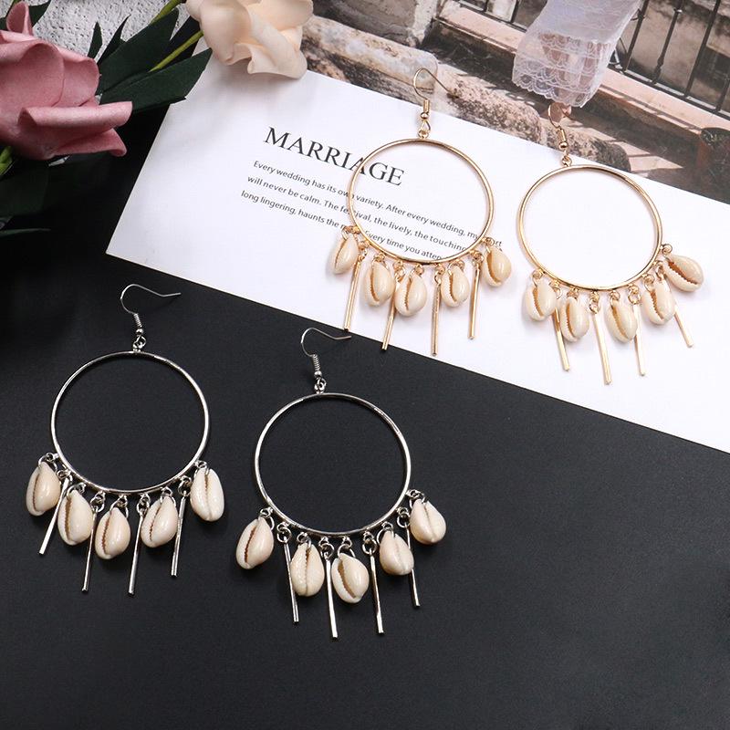 Fashion Multi-layer Tassel Round Natural Rice Beads Shell Earrings Wild ...
