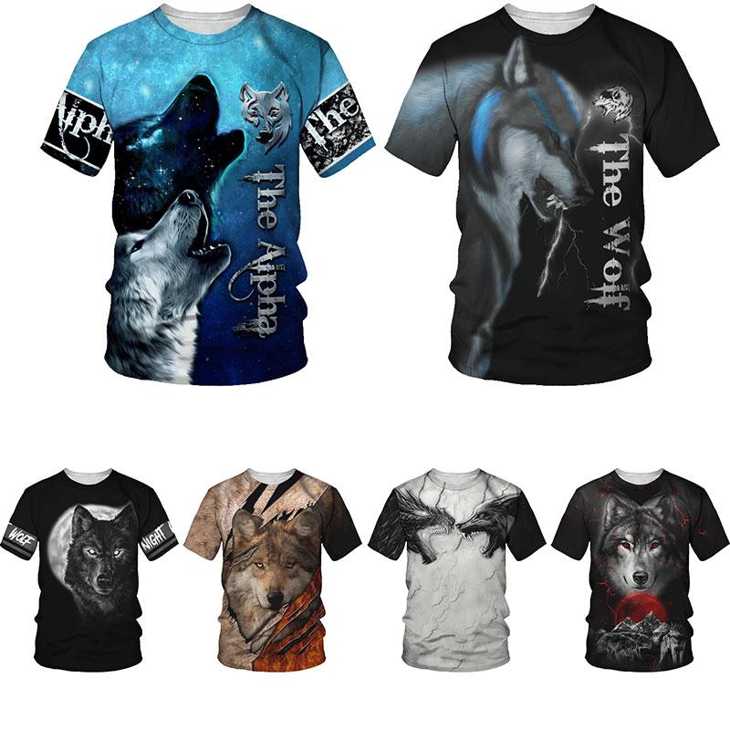 Buy Men Women 3d Wolf Print Shirt Summer Fashion Animal Print Short ...