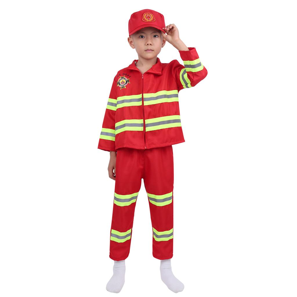 Buy Kids Fireman Costume Set Girls Boys Firefighter Cosplay Fancy Dress ...