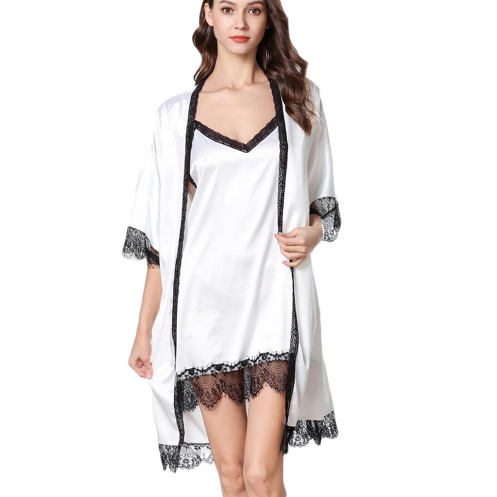 Women's Pajamas Sexy Solid V-Collar Robe Lingerie Sling Nightgown uygun ...