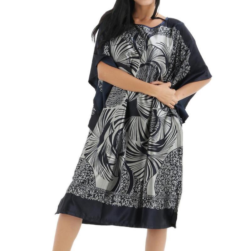 Buy Women Plus Size Sexy Thin Nightgown Bathrobe Half Sleeves Long Robe ...