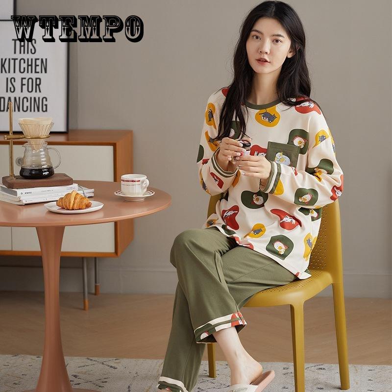 Cotton Pajamas Set for Women Long Sleeve Pyjamas Suit Spring Autumn ...