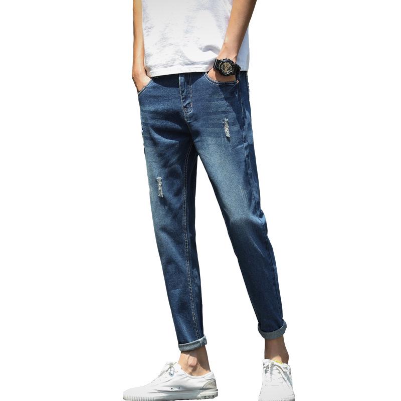 Satın alın Men's stretch and worn-out denim capris, men's and teenagers ...
