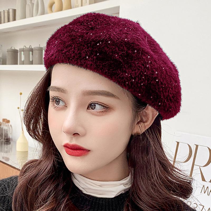 Buy Ht3339 Berets For Women Autumn Winter Hat Sequins Mink Fur Beret ...