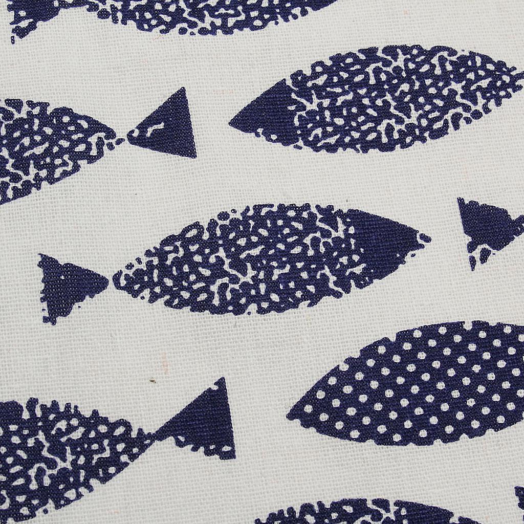 Buy 50x150cm Blue Fish Print Cotton Linen Fabric Table Cover Pillow ...