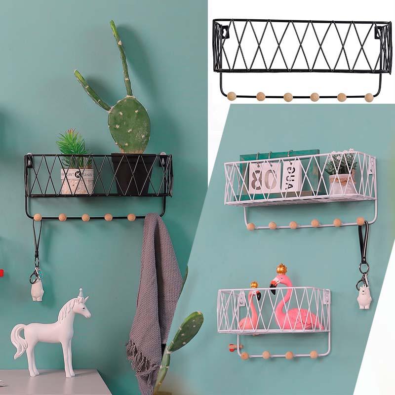 Buy Wall Mounted Shelf Wire Rack Storage Unit With Hooks Basket Key ...