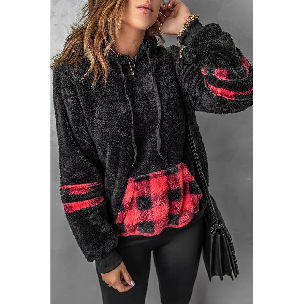 Buy Autumn Women Fashion Woolen Hooded Plaid Sweatshirt Causal Hoodie ...