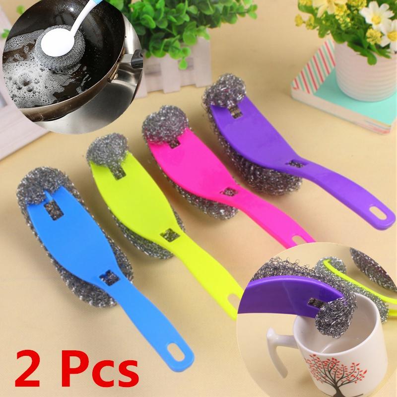 Buy Long Handle Steel Wire Ball Cleaning Brush with Handle Kitchen ...