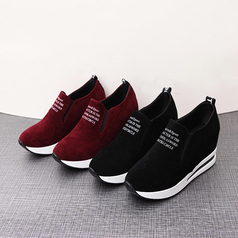 Buy Breathable Platform Hidden Wedge Heels Slip On Suede Leather ...