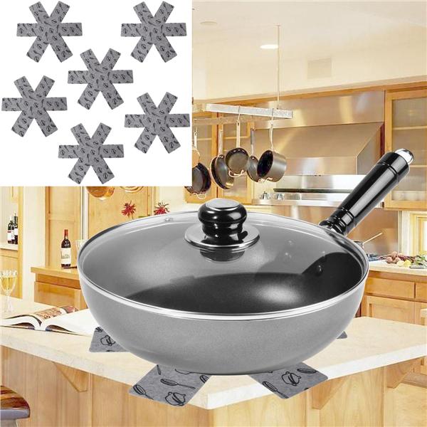 6pcs Gray Print Divider Pads Pot Protectors Reusable Eco-friendly Versatile Cookware Protectors ...
