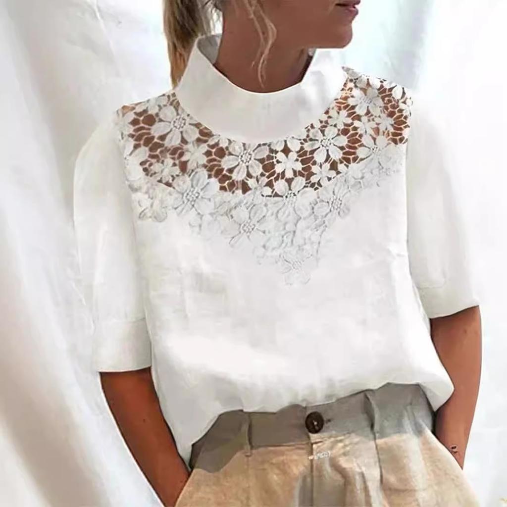Модные белые блузки с воротником-стойкой, весна-лето, женская блузка с ...
