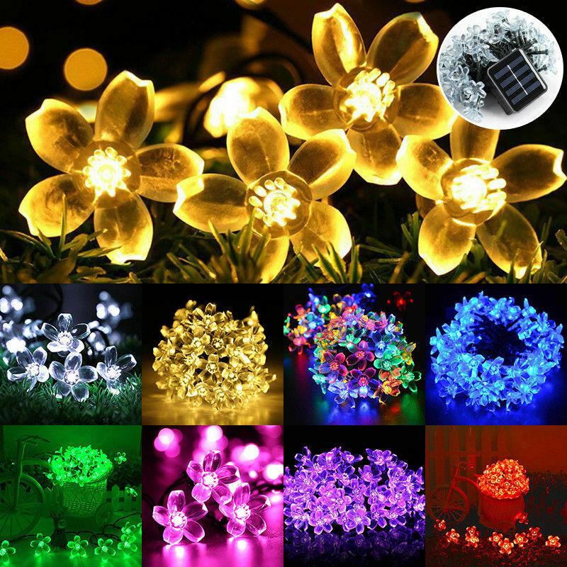 LEDs Peach Blossom Flower Solar Lamp Power LED String Fairy Lights ...