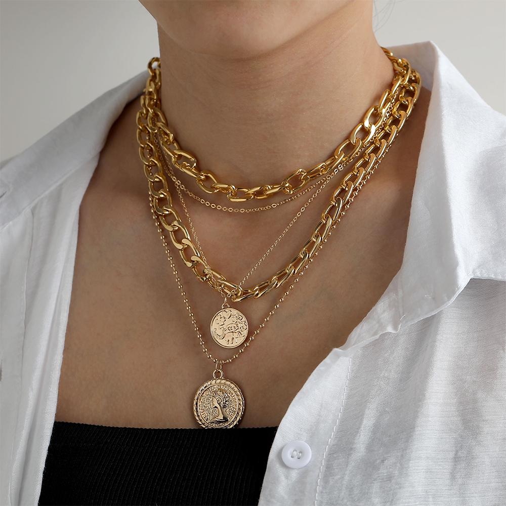 Buy Bohemian Lady Multi-layer Geometry Thick Chain Portrait Coin Metal ...