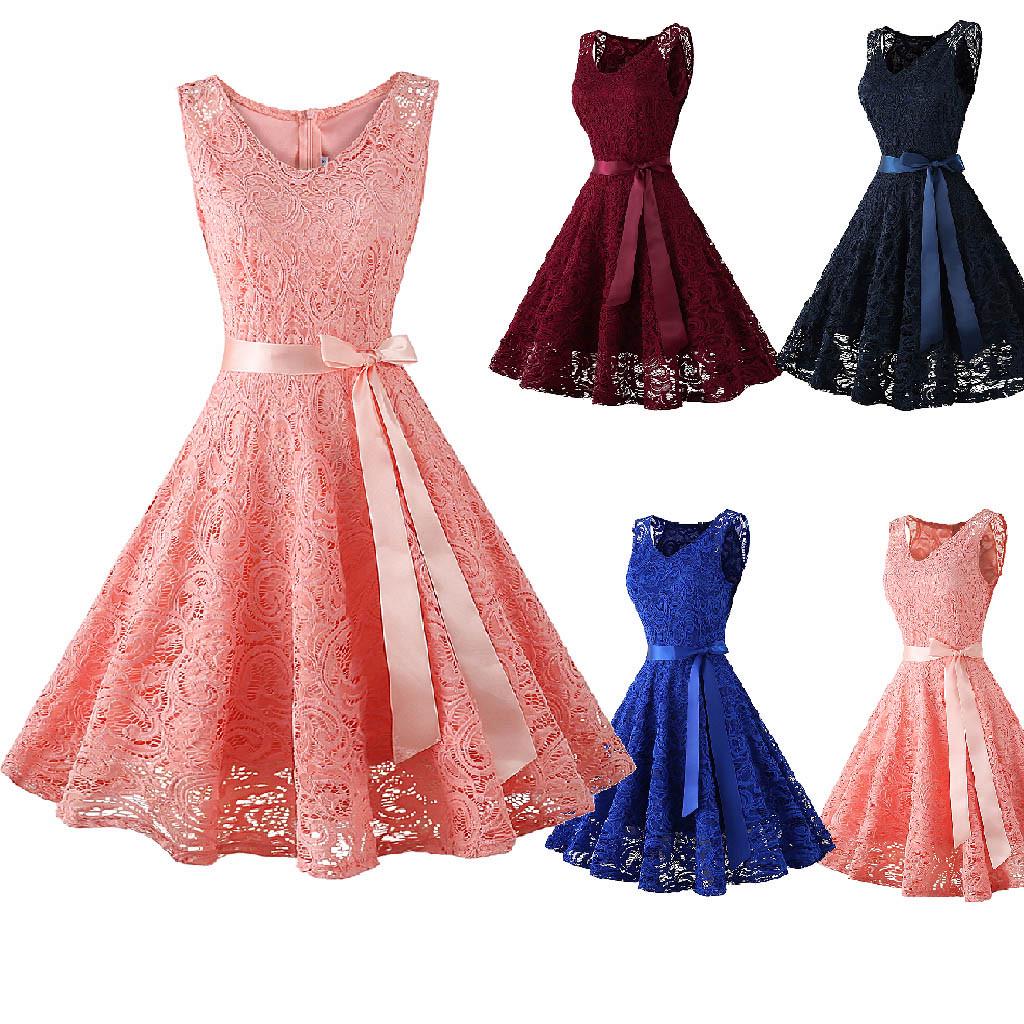 Buy Party Women Sleeveless Lace Cocktail Prom Ballgown Fancy Dress at ...