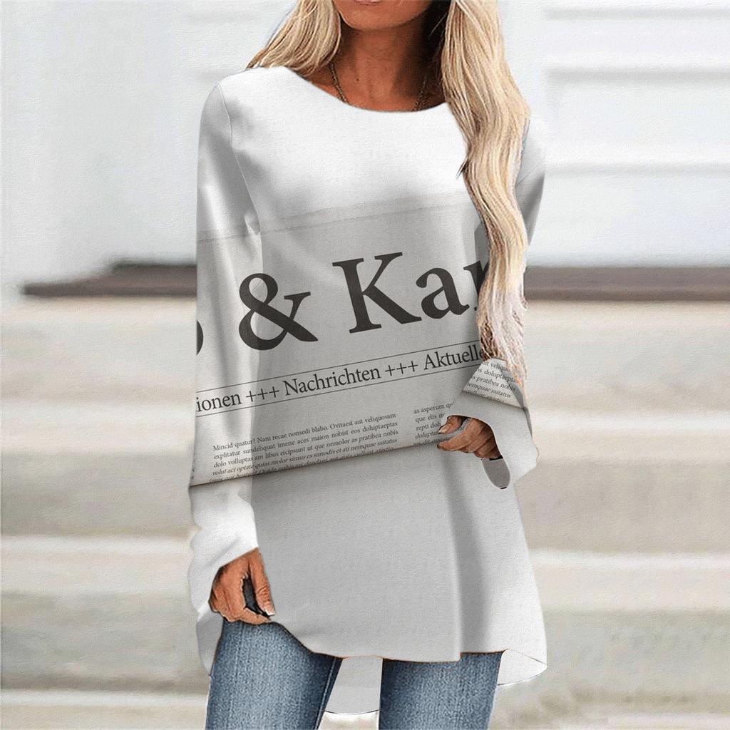Fashion women's loose long-sleeved top casual crewneck autumn clothes T ...