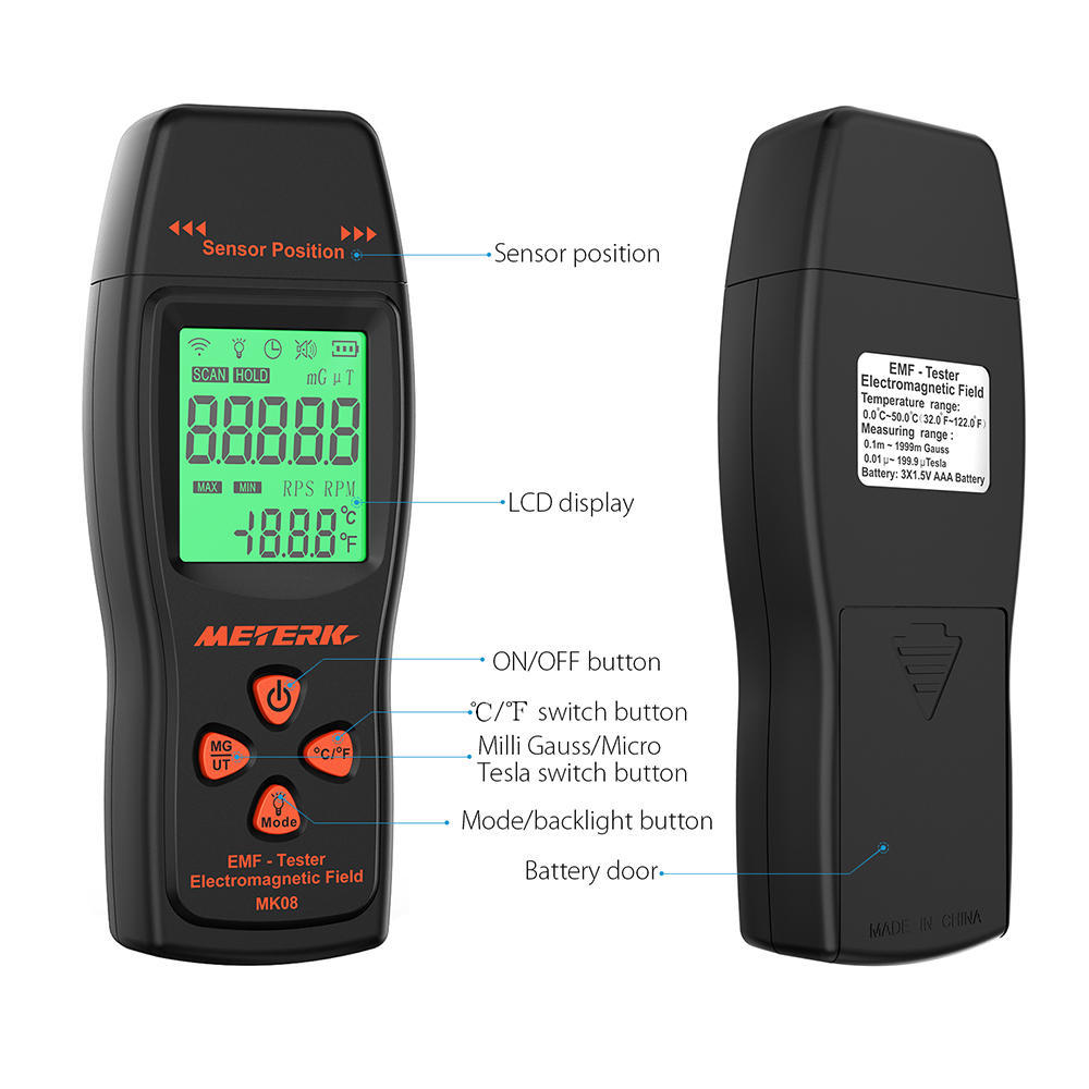 Buy Meterk EMF Meter Handheld Mini Digital LCD EMF Detector ...