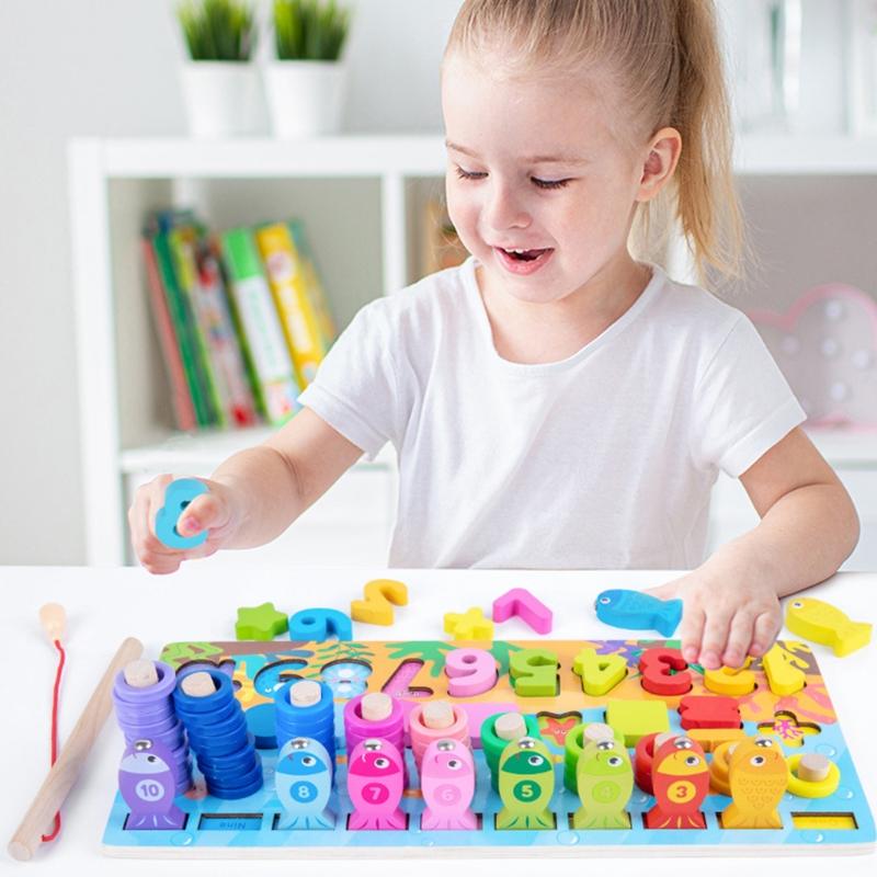 Buy Kids Pretend Puzzle Wooden Fishing Math Learning Accessories ...