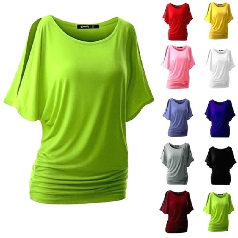 Fashion Women Fashion Cotton Round Neck Bat Sleeve Tops Casual T Shirts ...