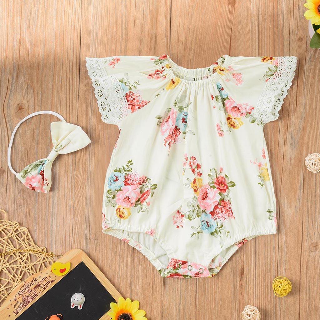 Buy Newborn Baby Girls Short Sleeve Floral Print Romper Jumpsuit Outfits Set at affordable ...