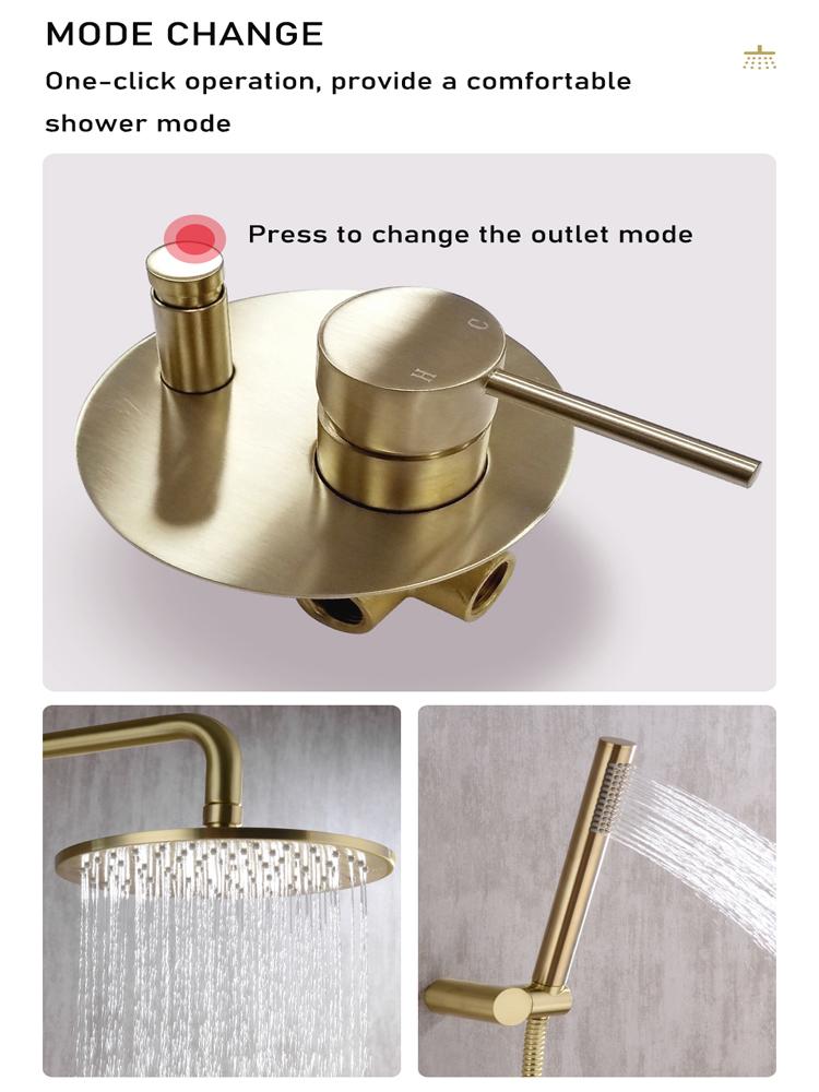 Buy AODEYI Brushed Gold Solid Brass Bathroom Shower Set Rianfall Head ...