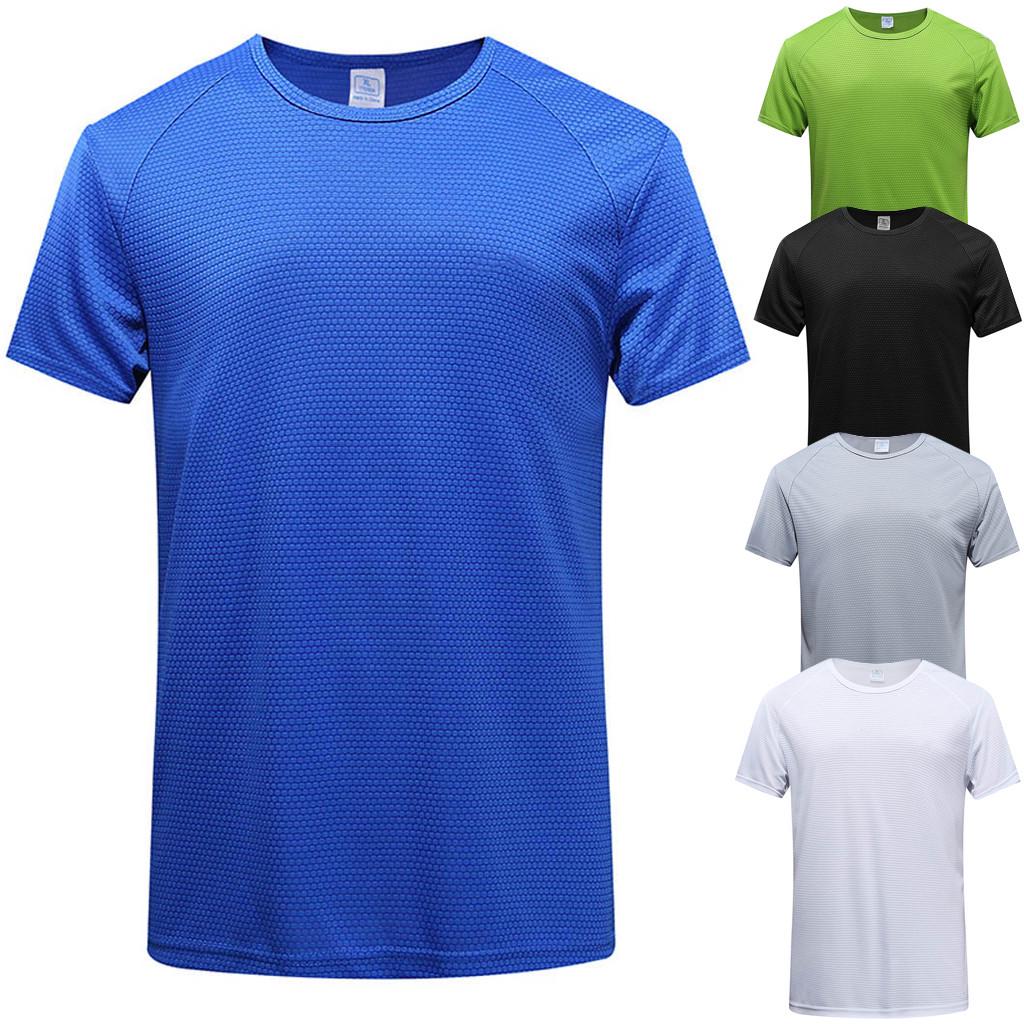 Buy Men's Summer Casual Pure Color T-shirt Fitness Sport Fast-Dry ...