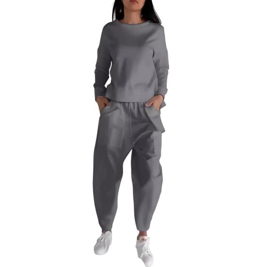 Cheap 2 Pcs/Set Women Plus Size Top Pants Set Round Neck Long Sleeves ...