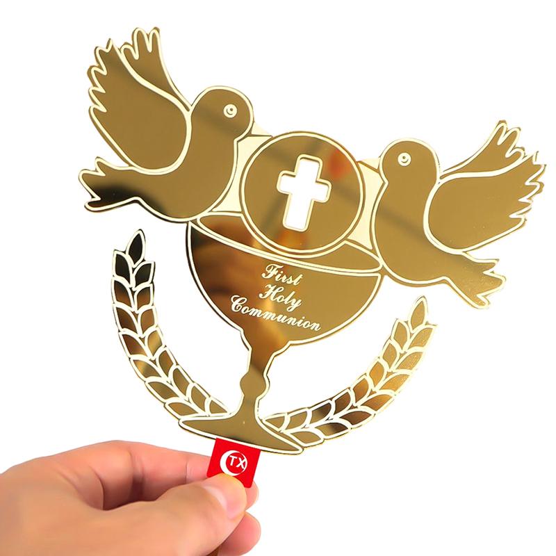 Cheap 1Pc Baptist Cake Topper Pigeons IHS Eucharist Golden Silver Cake ...