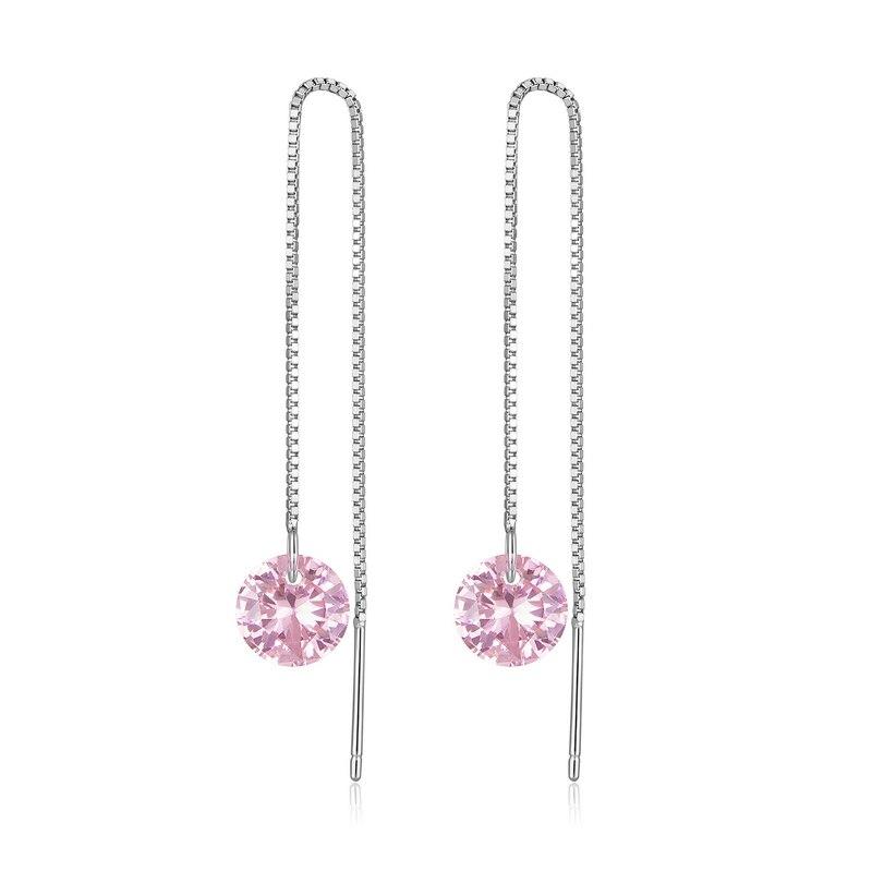Buy BAMOER 925 Sterling Silver Pink Blue Zircon Drop Dangle Ear Threads ...