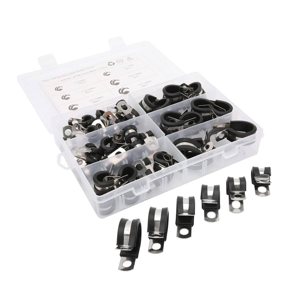 1/4in?3/4in 52pcs Cable Clamp Assortment Kit 304 Stainless Steel Rubber ...