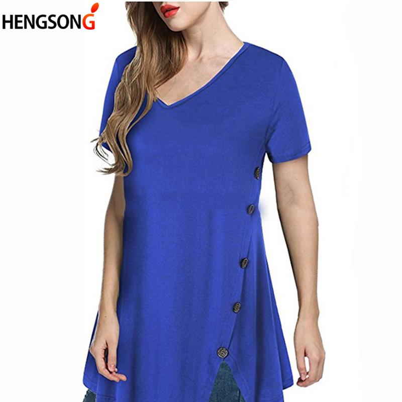 Buy Summer T-Shirt Solid Color Women's Shirt Irregular Hem Short Sleeve ...