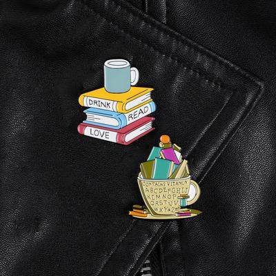 Drink Read Love Enamel Pin Books Coffee Brooch Clothes Lapel Pin ...