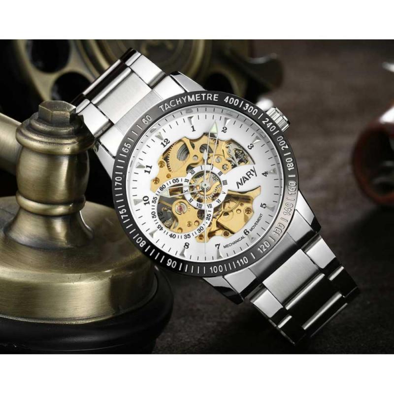Buy NARY Men Waterproof Stainless Steel Strap Round Dial Mechanical ...