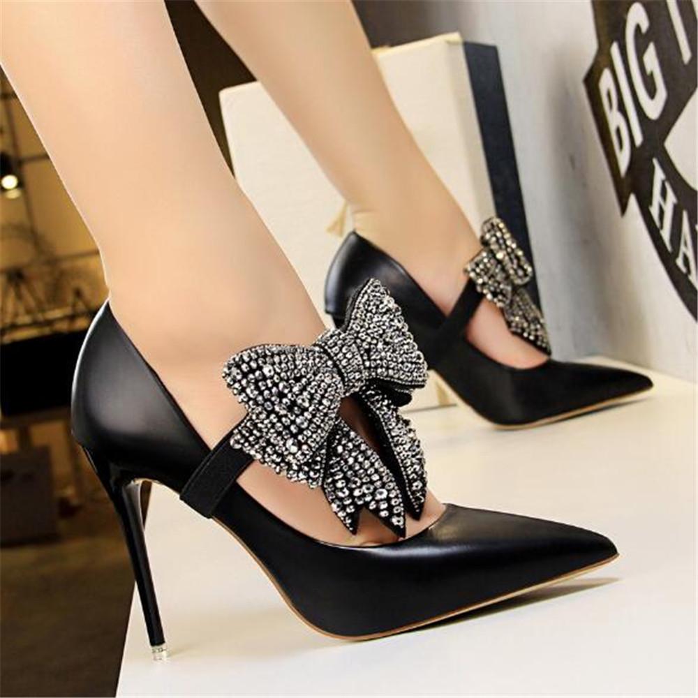 Women's Pointed-toe Removable Bow-tie High Heels Lovely Stiletto ...