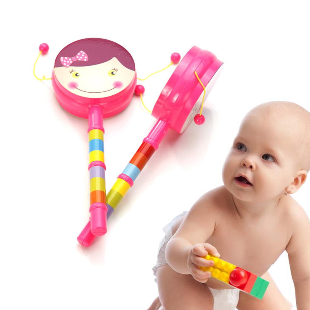 Buy Cartoon Hand Bell Drum Wooden Shaking Rattle Musical Instrument Kid ...