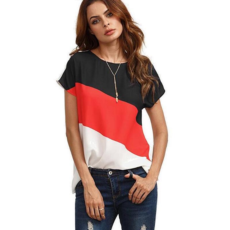 Buy Women's Color Block Blouse Short Sleeve Casual Tee Shirts Tunic ...