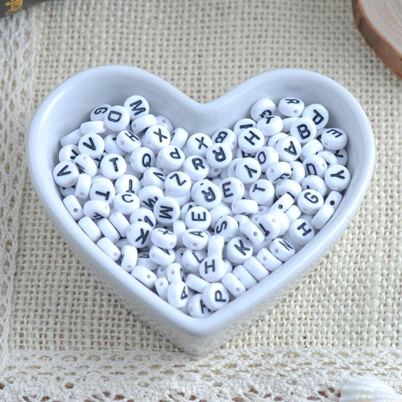 200 Pcs 4x7mm Acrylic Individual Alphabet Letter Coin Round Flat Spacer ...