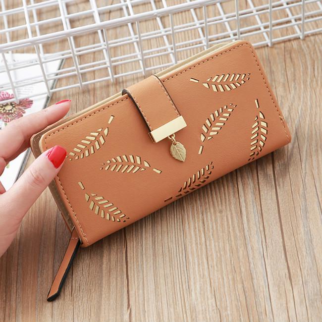 Buy Women's Leaves Hollow Coin Bag Simple Bow Coin Purse Zipper Wallet ...