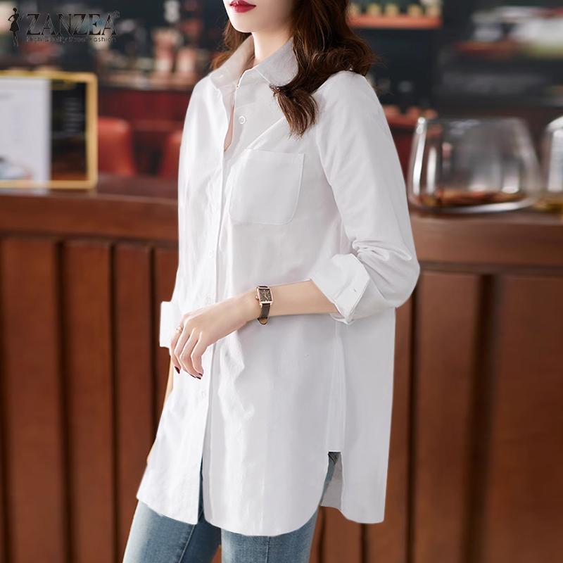 ZANZEA Женская повседневная блузка с отложным воротником и длинным ...