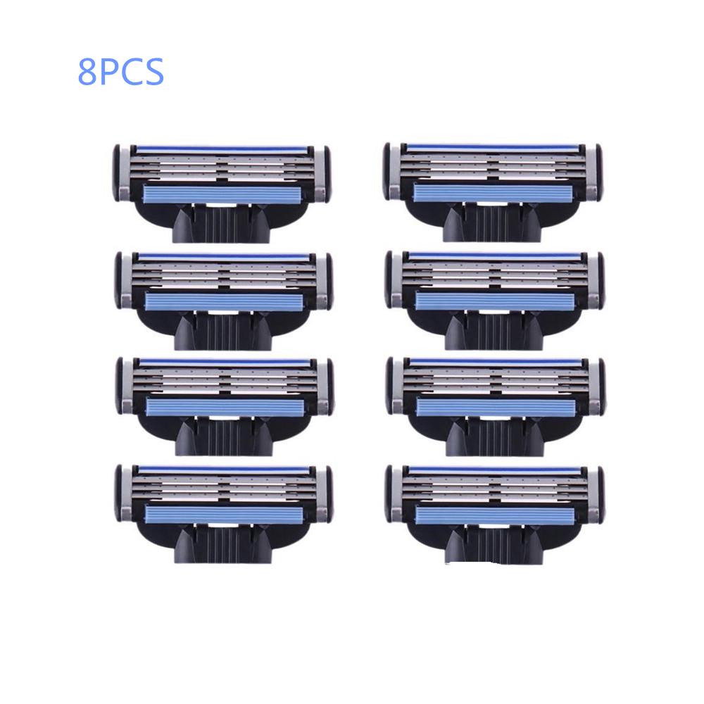 Buy 8Pcs 3 Layers Men Razor Replacement Heads Steel Shaver Blades ...