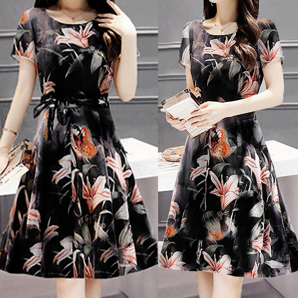 Buy Fashion Women Dress Printing Short Sleeve O-Neck Loose Elegant ...