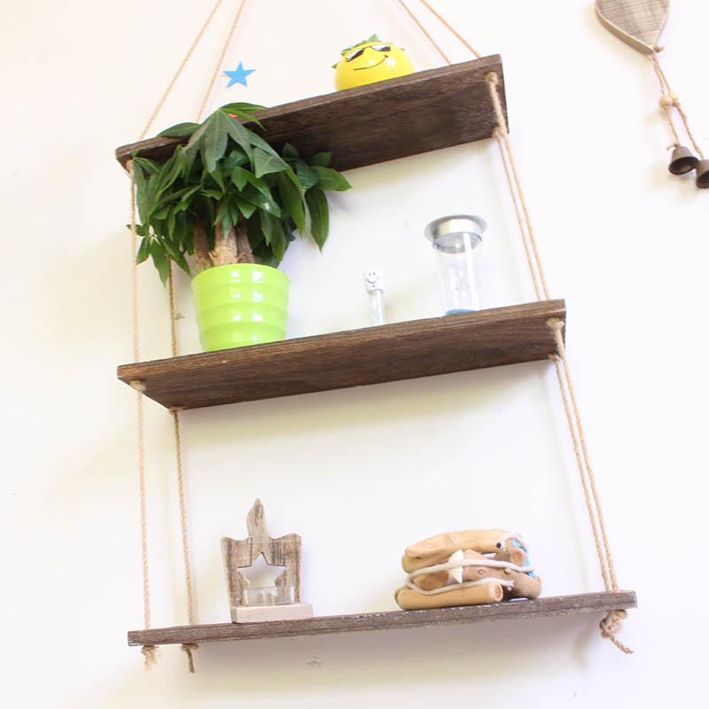 Buy Nordic Ins Hemp Rope Rack Solid Wood Wall Shelf Retro Storage Shelf ...