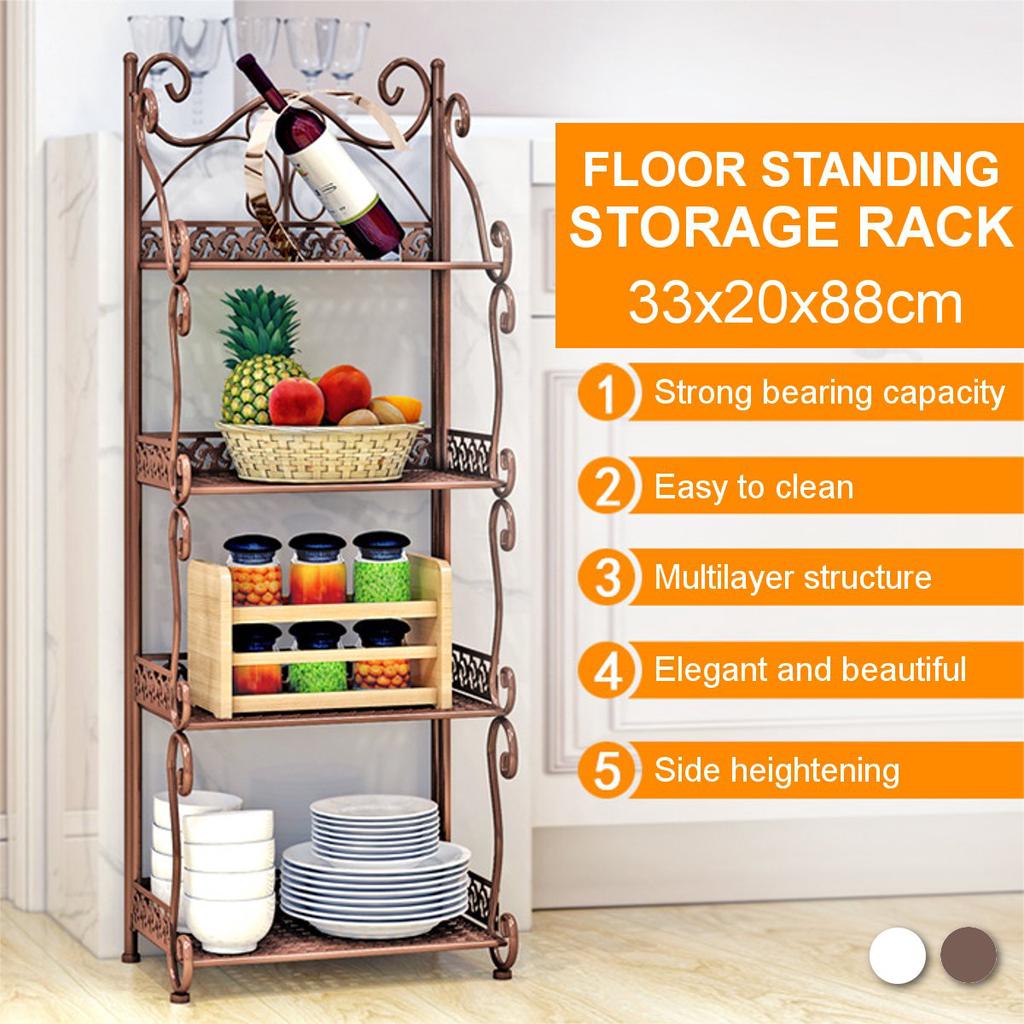 4 Layers Retro Iron Floor Standing Storage Rack Home Kitchen Organizer ...